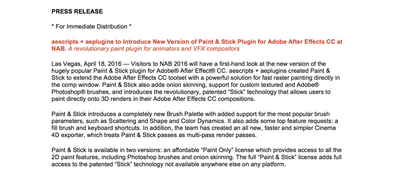 Aescripts + aeplugins to Introduce New Version of Paint & Stick Plugin ...